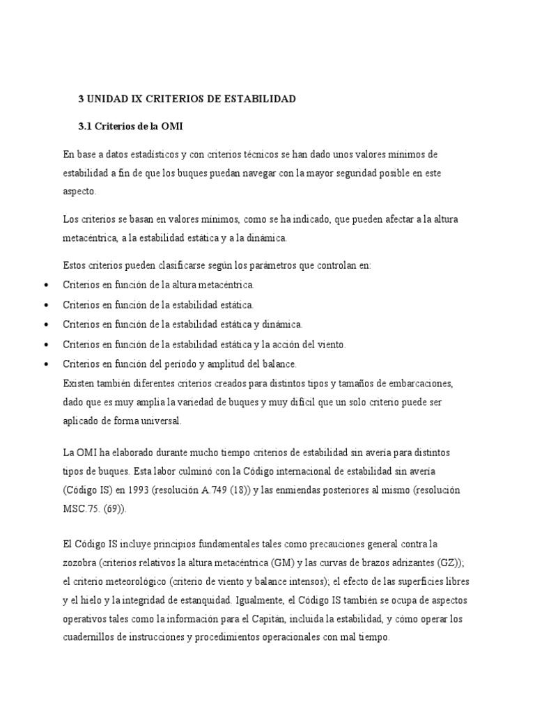 Unidad Ix Criterios de Estabilidad | PDF | Envío | Buques