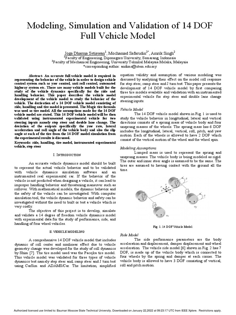 Modeling Simulation and Validation of 14 DOF Full Vehicle Model | PDF ...