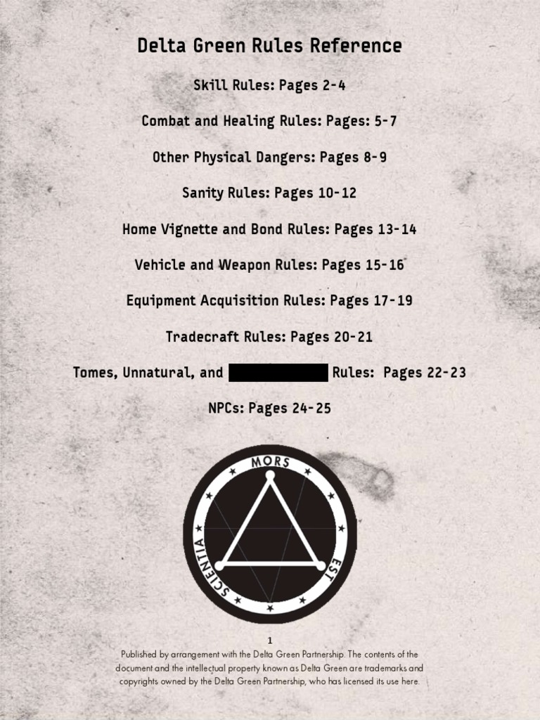 Delta Green Rules Reference | Download Free PDF | Tanks | Pneumonia