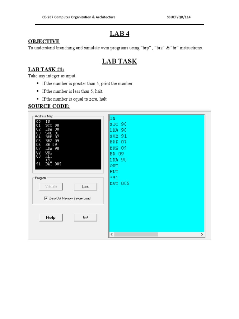 Objective: To Understand Branching and Simulate VVM Programs Using "BRP ...