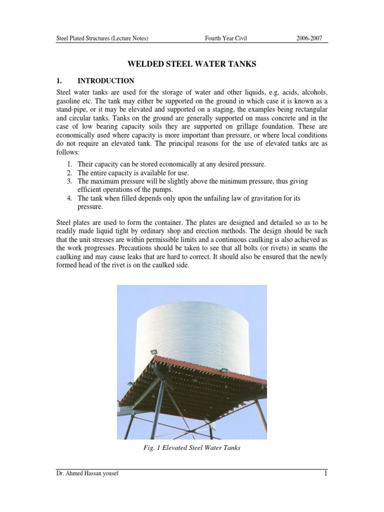Welded Steel Water Tanks: Steel Plated Structures (Lecture Notes ...