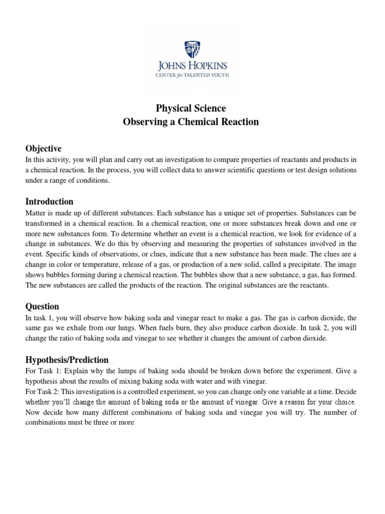 Observing A Chemical Reaction | PDF | Chemical Substances | Experiment