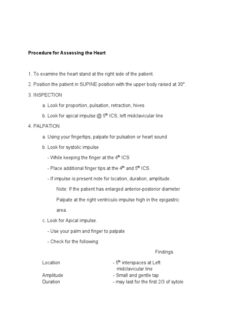 Procedure For Assessing The Heart | PDF | Heart | Cardiology