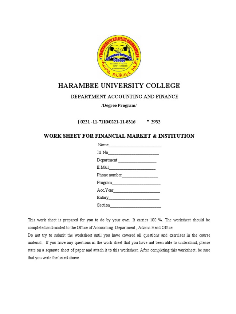 Financial Market & Institution Worksheet | PDF | Financial Markets ...