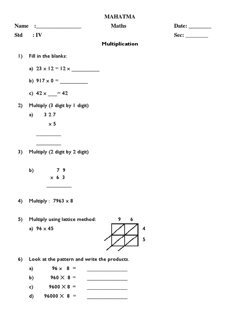 Mahatma Name: - Maths Date: - STD: Iv Sec | PDF | Lexicology | Mathematics