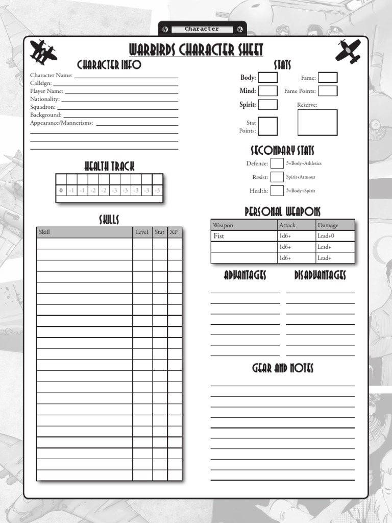 Outrider Warbirds CharacterSheet Fillable | PDF | Military Science ...