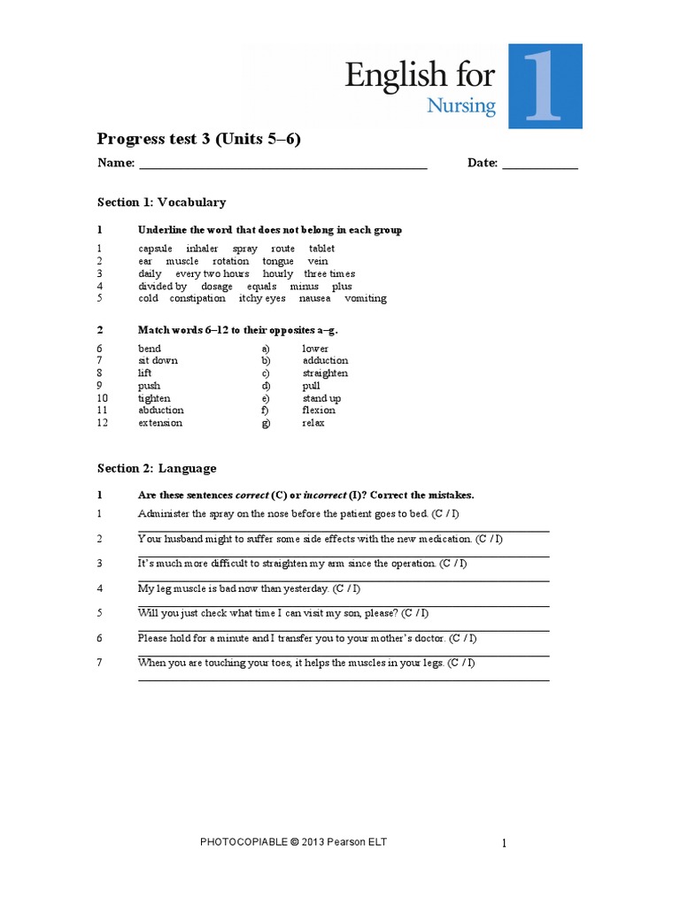 Progress Test 3 (Units 5-6) : Name: - Date: - Section 1: Vocabulary ...