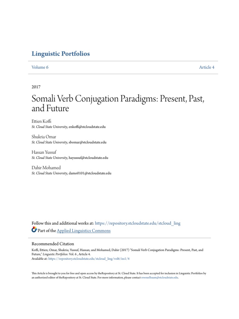 Somali Verb Conjugation Paradigms - Present Past and Future | PDF ...