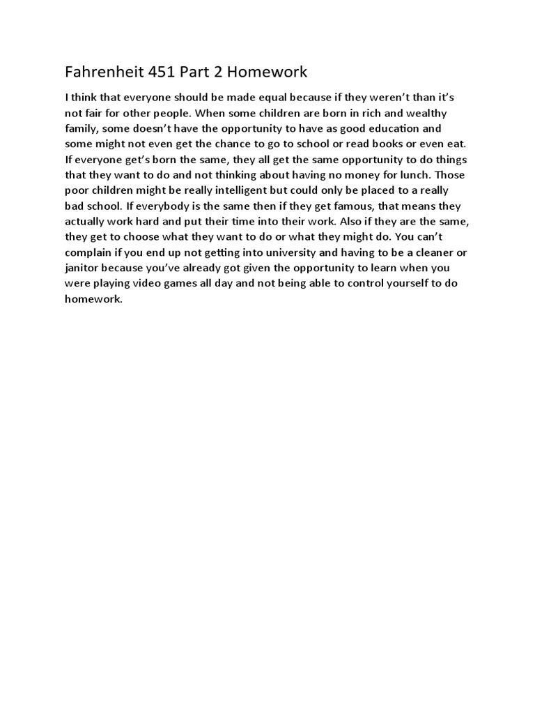 Fahrenheit 451 Part 2 Homework | PDF