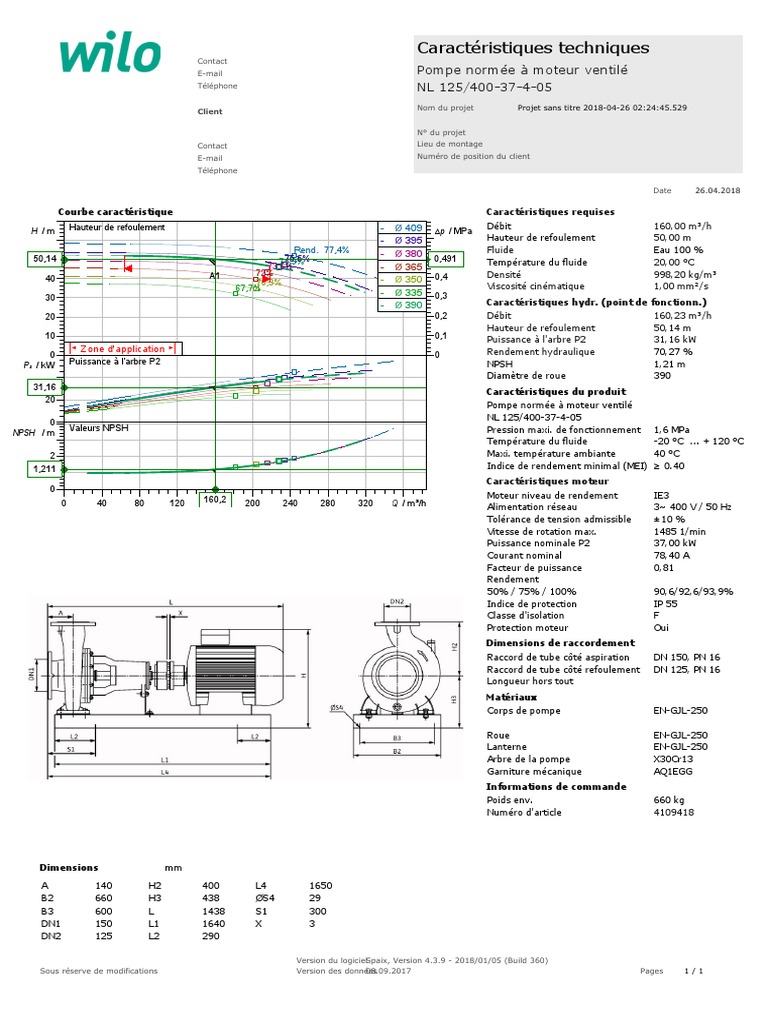Pompe WILO - NL - 125 - 400-37-4-05 | PDF | Pompe | Mécanique des ...