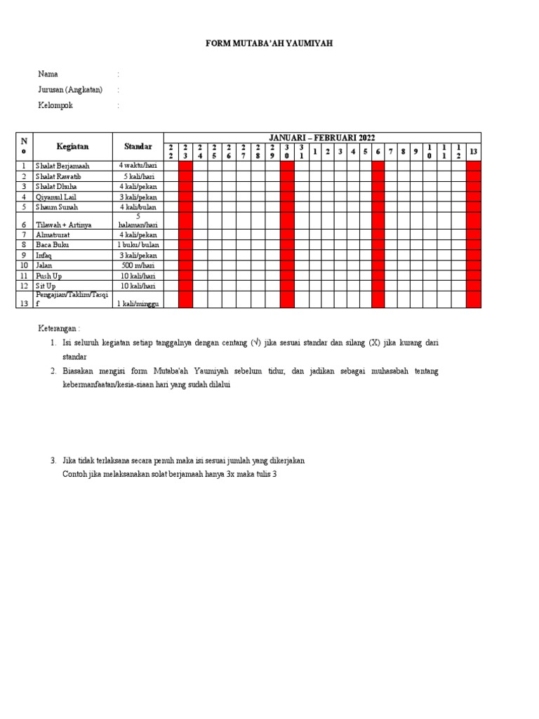 Form Mutaba'ah Yaumiyah | PDF
