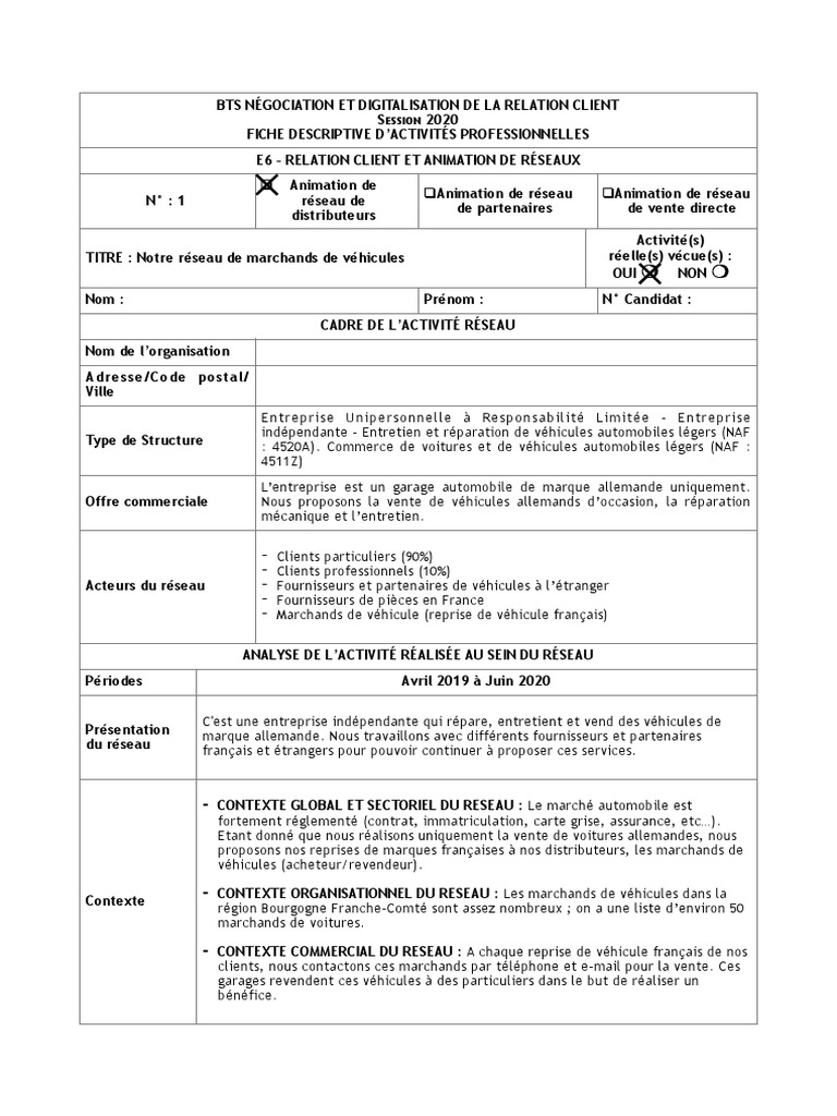 Exemple de Fiches - Projet E6 PDF | Download Free PDF | Sodles | Business