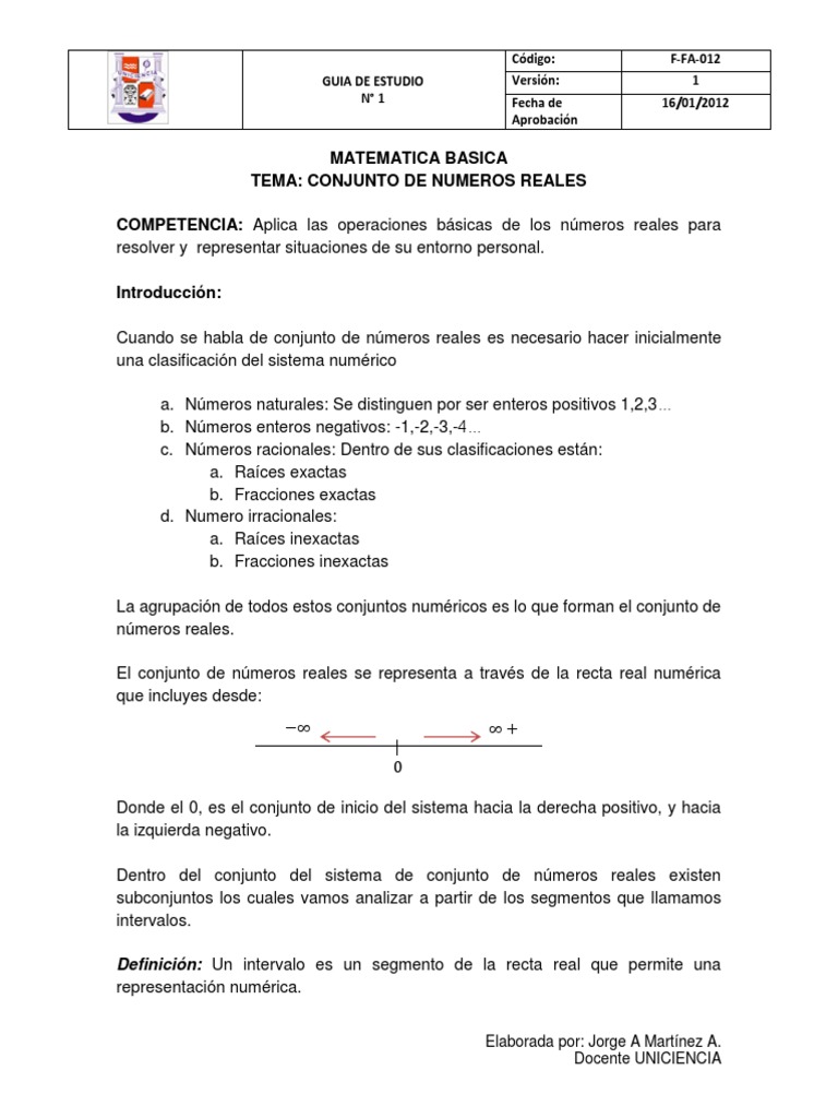 Guia de Estudio 1 - Matematica Basica | PDF | Números | Número Real
