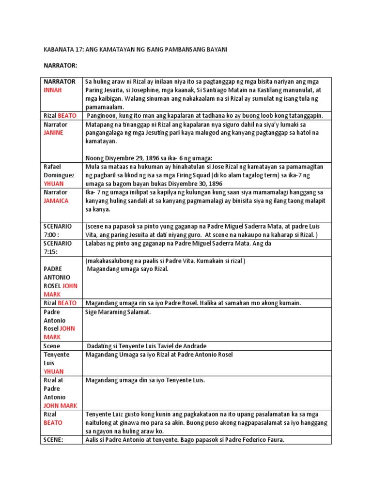 KABANATA 17 Rizal Script | PDF