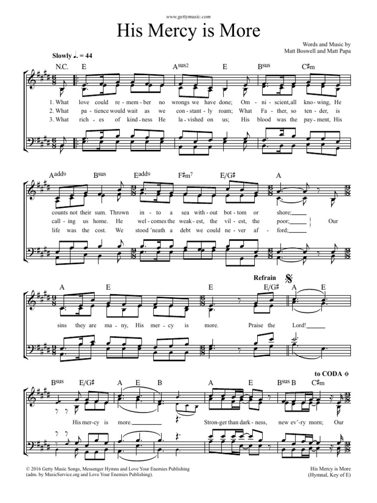His Mercy Is More: E A"2 E B" C© | PDF | Religious Music | Hymns