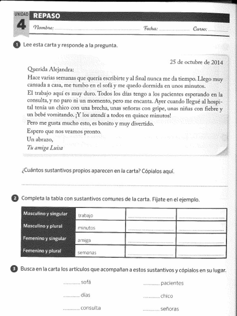 Lengua Repaso Unidad 4 | PDF