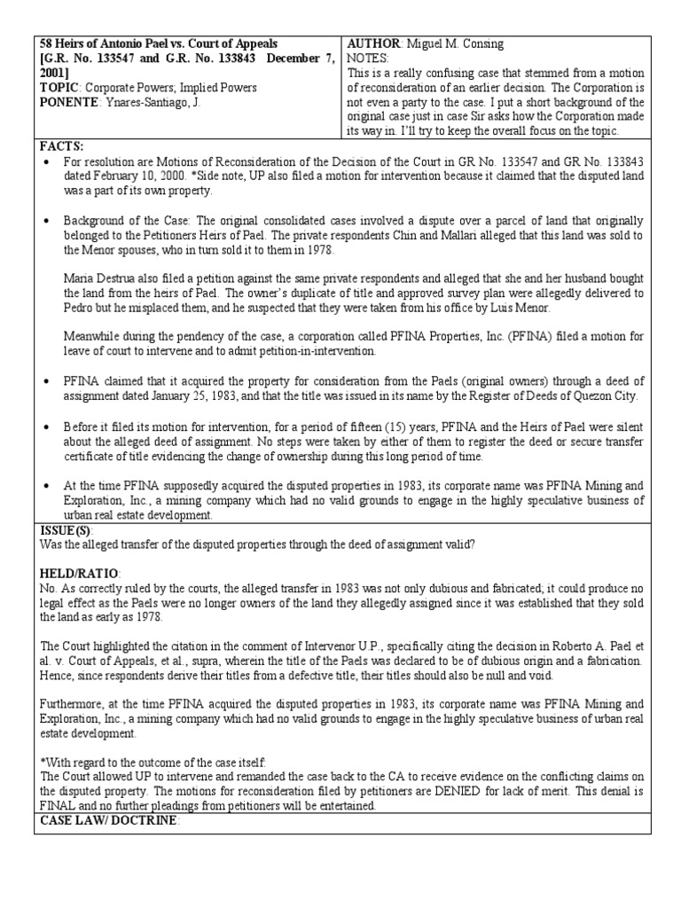 58 Heirs of Pael Vs CA (Consing) | PDF | Deed | Intervention (Law)