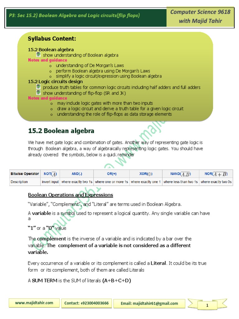 Boolean Algebra and Flip-Flops Guide | PDF | Logic Gate | Teaching ...