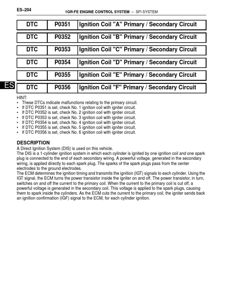 1gr-Fe Engine Control System5 | PDF | Ignition System | Electronic Circuits