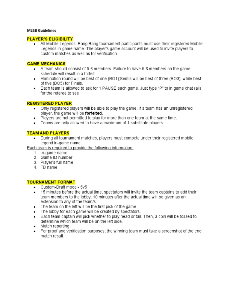 MLBB Tournament Guidelines | PDF