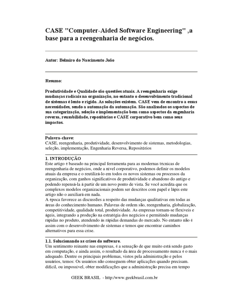CASE (Computer-Aided Software Engineering) | PDF | Computadores
