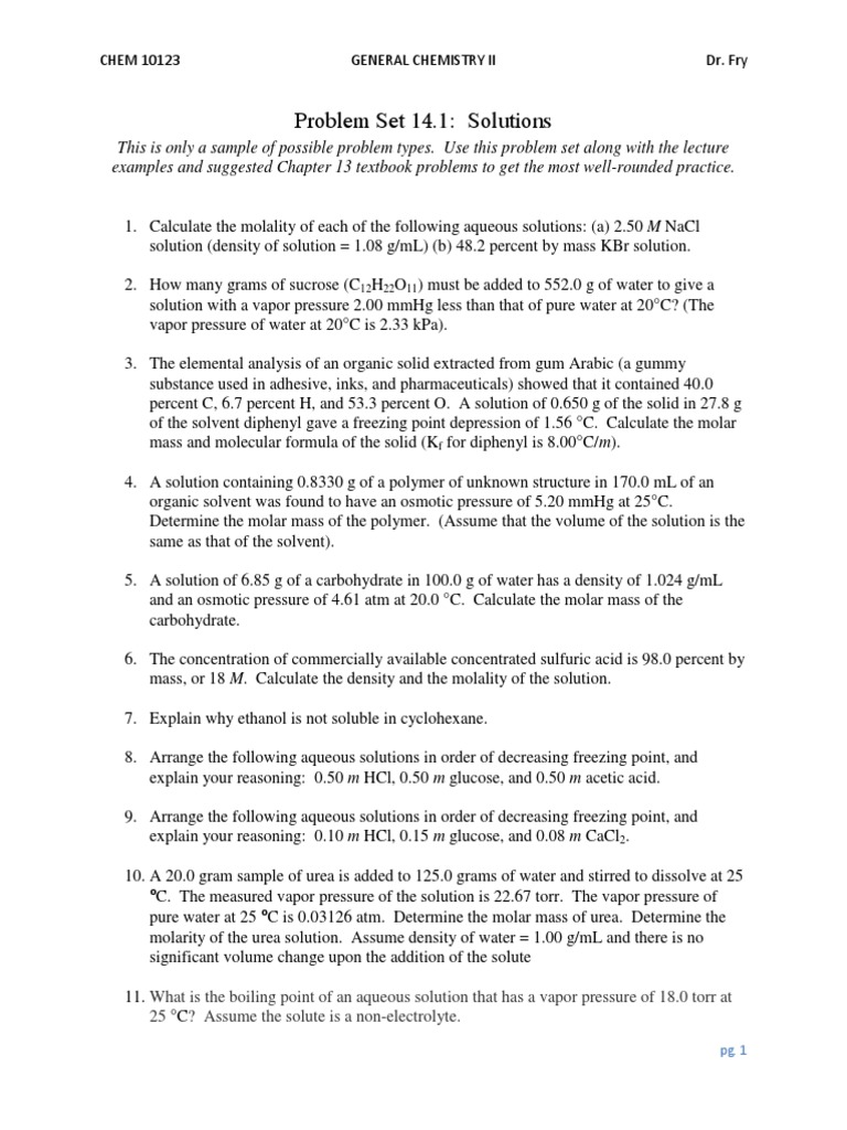 ProblemSet 14.1 Solutions Updated | PDF | Water | Mole (Unit)
