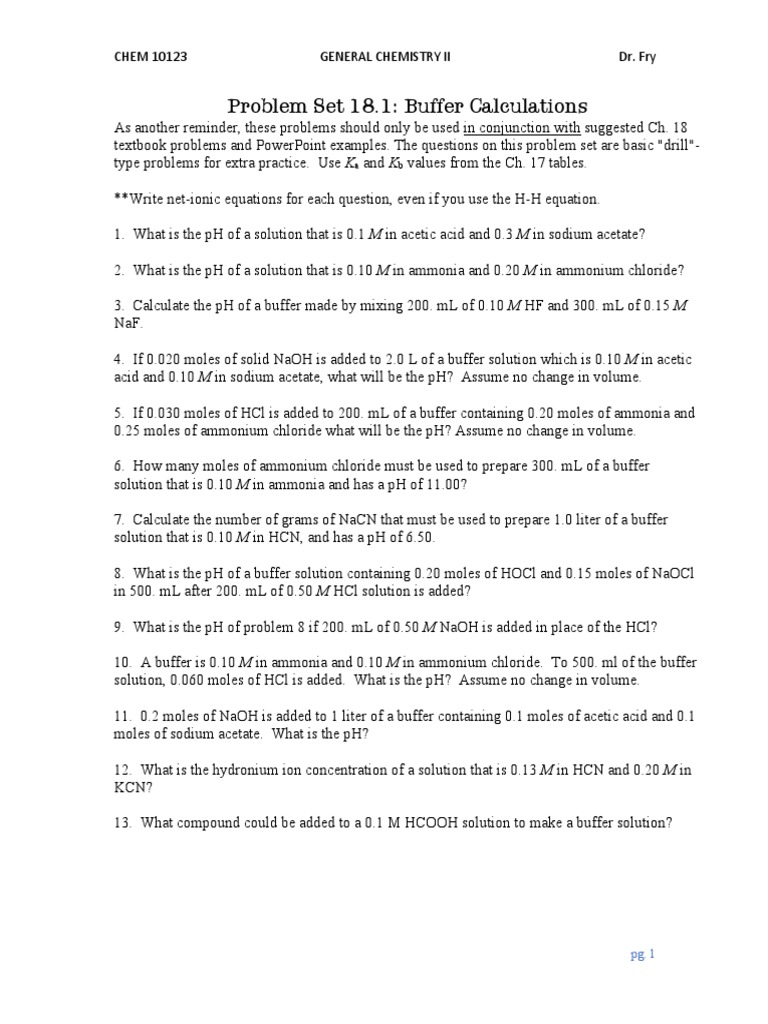 Chemistry Buffer Practice Problems | PDF | Ph | Acid