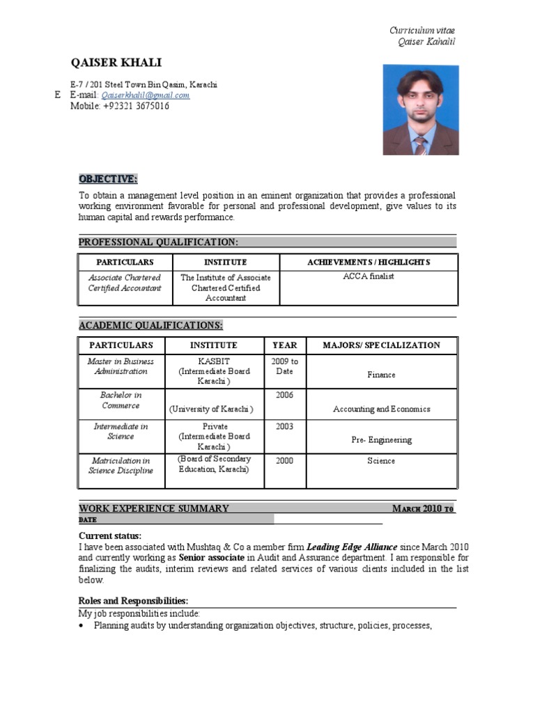 Qaiser's CV | PDF | Internal Control | Audit