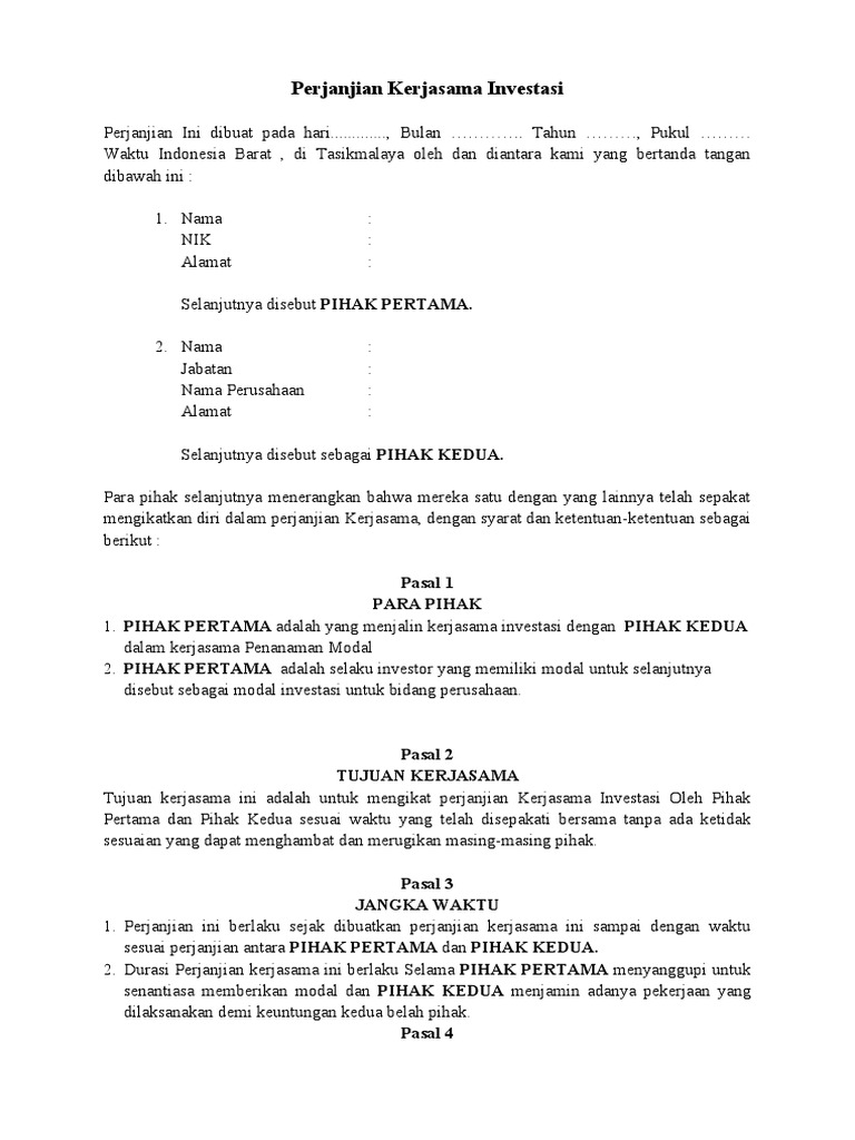Contoh Perjanjian Kerjasama | PDF