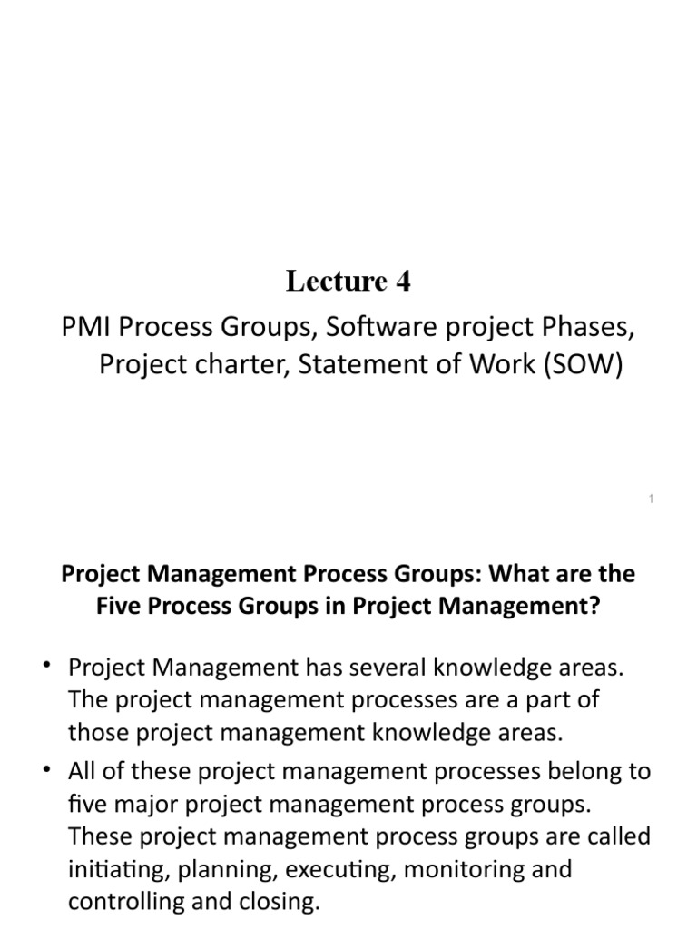 PMI Process Groups, Software Project Phases, Project Charter, Statement ...