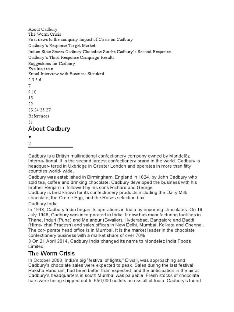 Cadbury Case Study | PDF | Brand | Food And Drug Administration