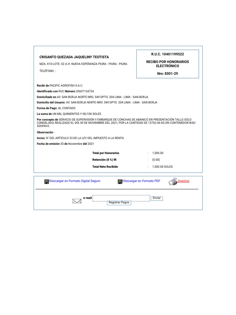 Recibo Embarque Sergio 30 Nov | PDF