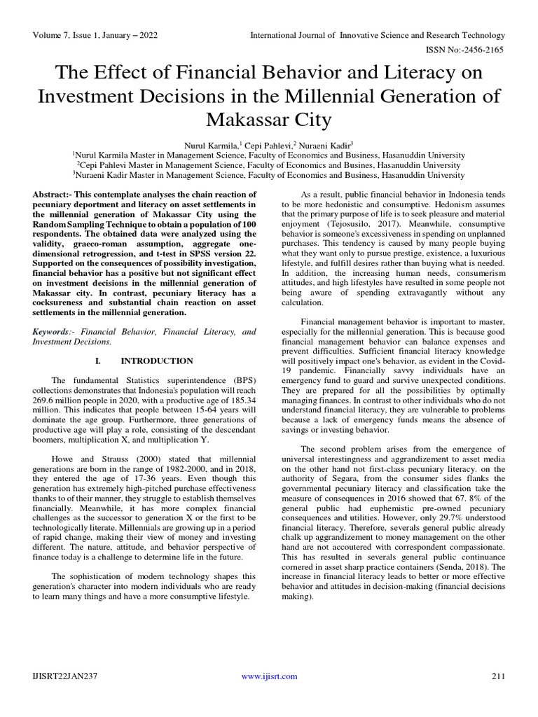 Financial Behavior & Literacy in Millennials | PDF | Multicollinearity ...