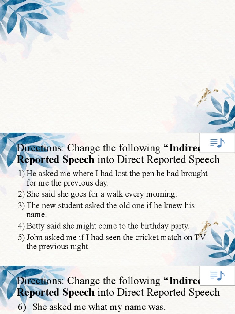 Activity (Direct and Indirect Reported Speech) | PDF