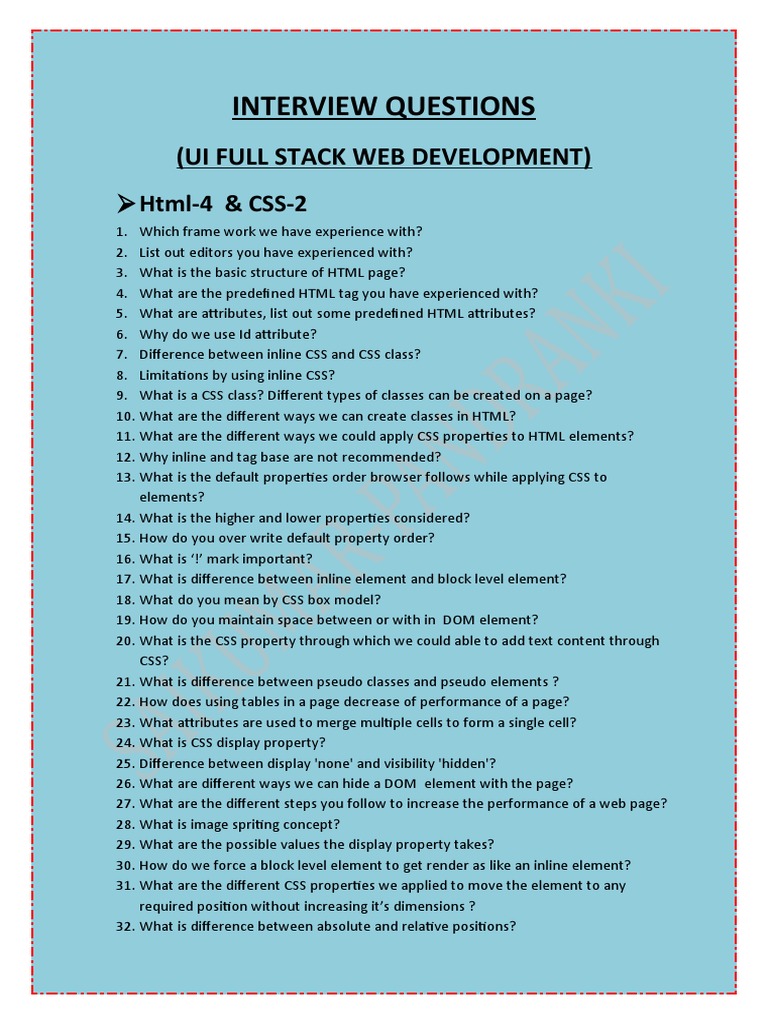 Interview Questions: (Ui Full Stack Web Development) | PDF | Html ...
