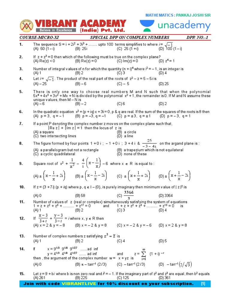 Complex Number DPP 1 To 6 | PDF | Complex Number | Triangle
