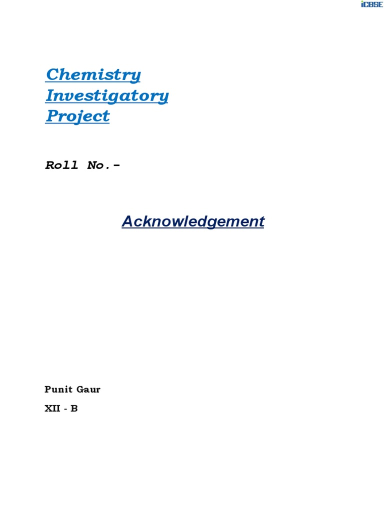 Chemistry Investigatory Project: Acknowledgement | PDF | Biodiesel ...