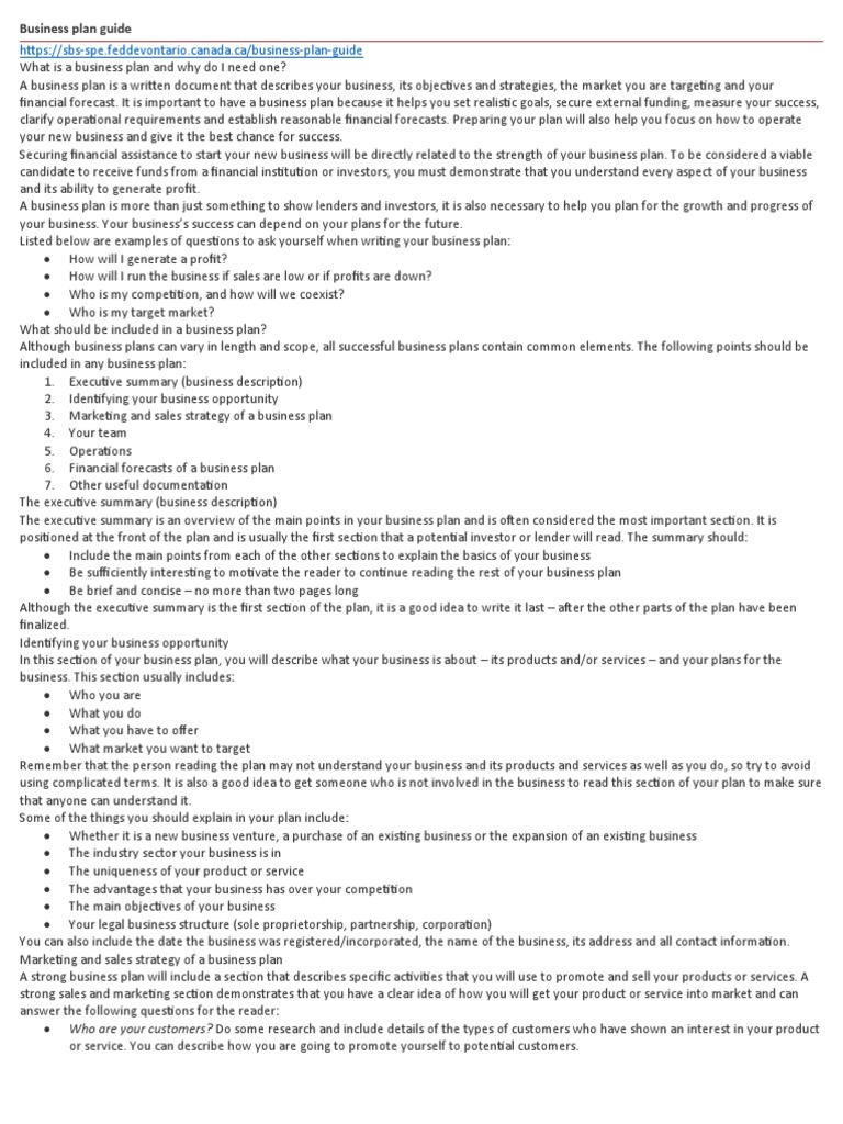 Business Plan Guide | PDF | Marketing | Sales