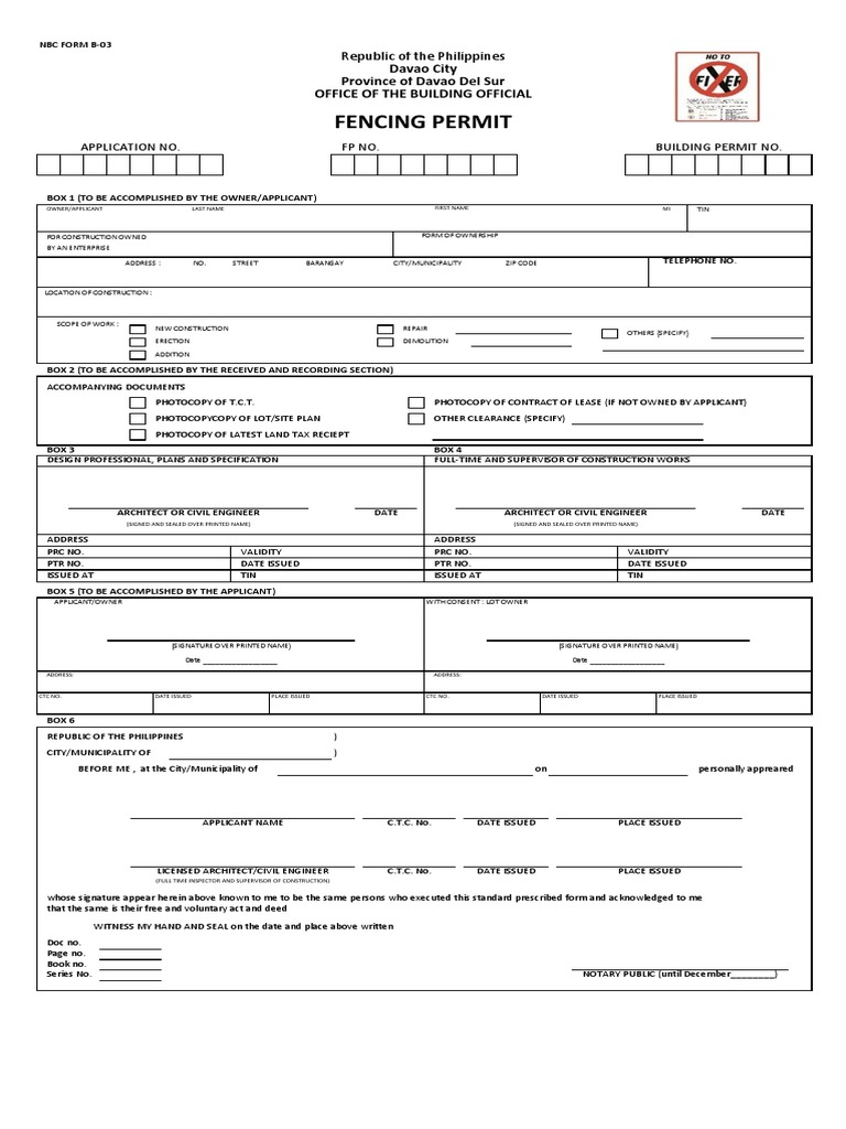 Davao City Fence Permit NBC Form B-03 (Front&Back) | PDF ...