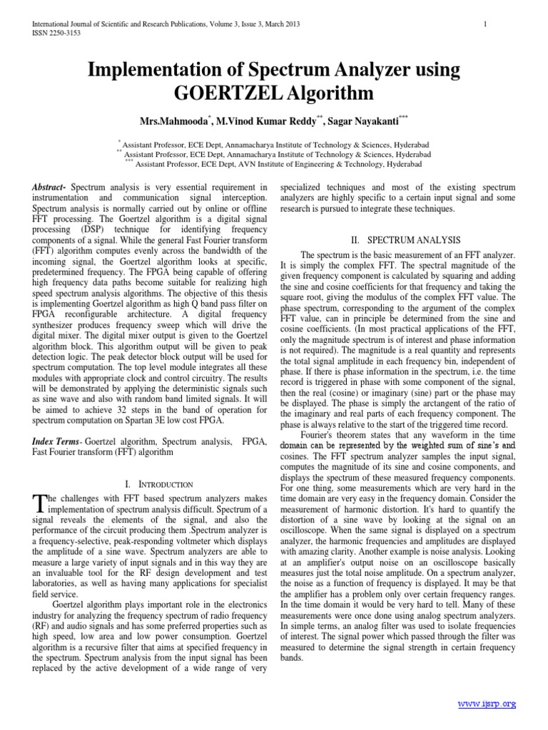 Implementation of Spectrum Analyzer Using GOERTZEL Algorithm | PDF ...