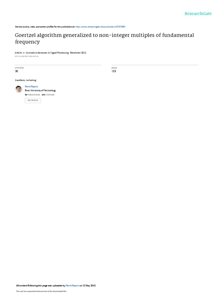 Goertzel Algorithm Generalized To Non Integer Mult Pdf Discrete Fourier Transform Fast