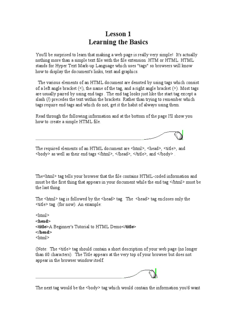 Lesson 1 Learning The Basics A Beginners Tutorial To Html Demo Pdf Hyperlink Html Element