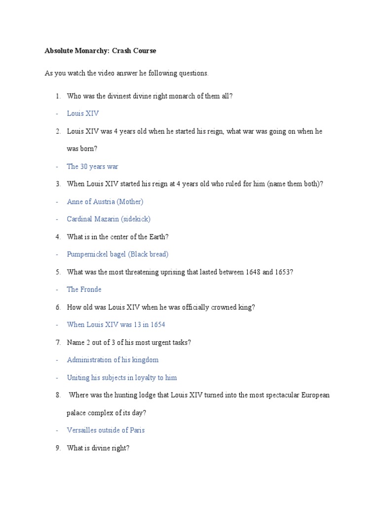 Crash Course Absolute Monarchy | PDF