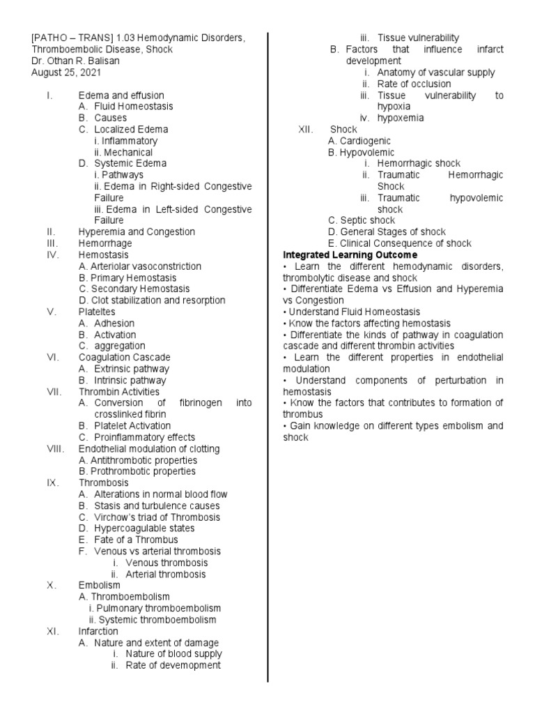 Patho Outline | PDF | Coagulation | Thrombosis