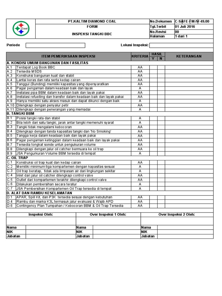 C-Safe-Fm-Iv-49.00-Inspeksi Main Tank | PDF