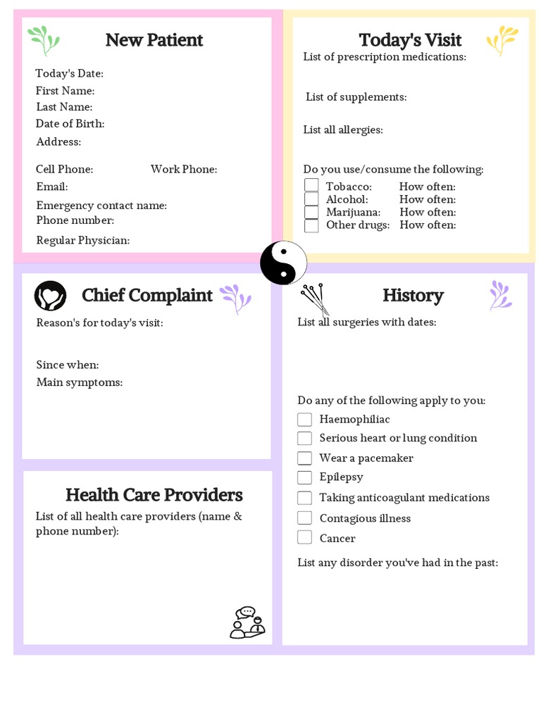 Fillable Intake Form | PDF | Anxiety | Human Feces