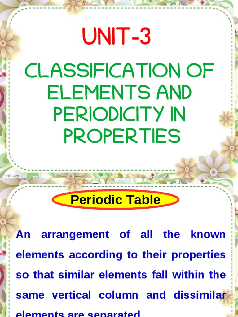 Classification of Elements Unit 3 | PDF | Ion | Chemical Bond
