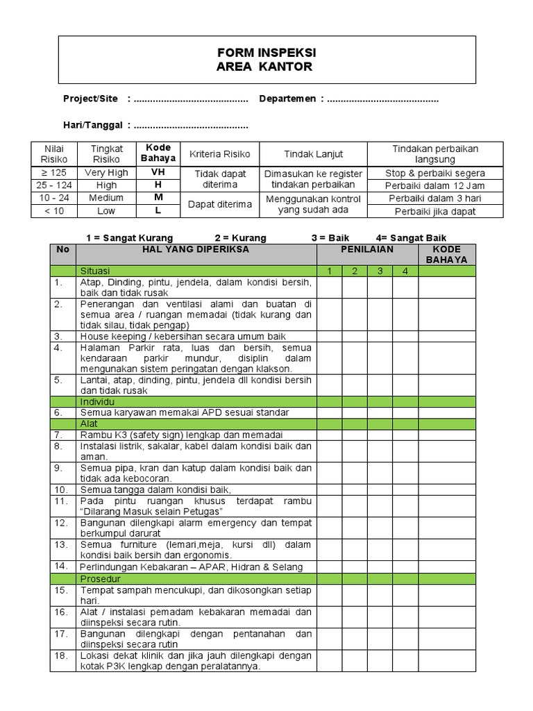 Form Inspeksi Area Kantor | PDF