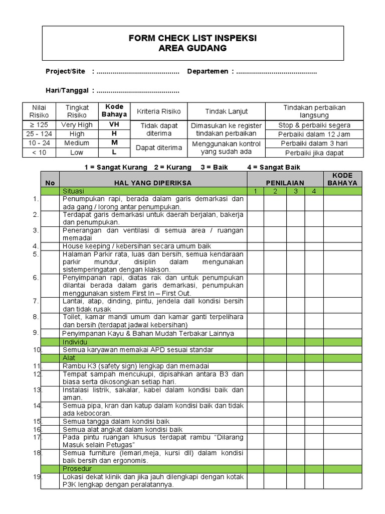 Form Inspeksi Area Gudang | PDF