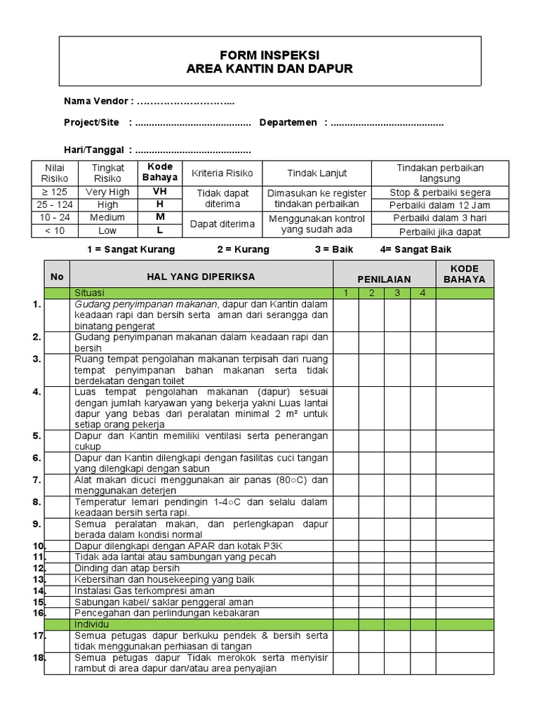 Formulir Inspeksi Kebersihan Dapur | PDF